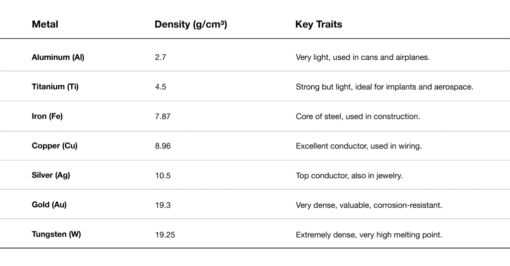 Density of Common Metals and Alloys